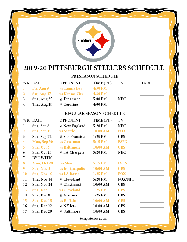 Steelers 2025-2025 Schedule Printable - Farica Shelagh Steelers 2025-2025 Schedule Printable - Farica Shelagh
